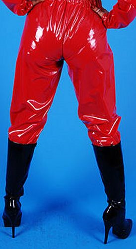 PVC Jogginghose Regenhose rot - auf Lager – Plastikwäsche zum Verlieben